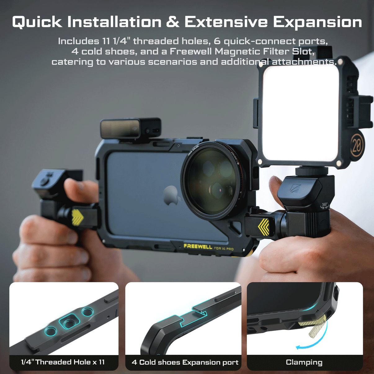 iPhone Genius Rig Cage – SnapClamp, Filters, Remote Kit – Freewell Gear